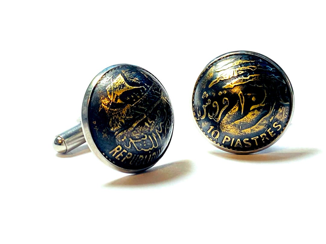 Domed 1955 Lebanon Coin Cufflinks , 10 Qirush / Piastres , A Cedar Tree ...