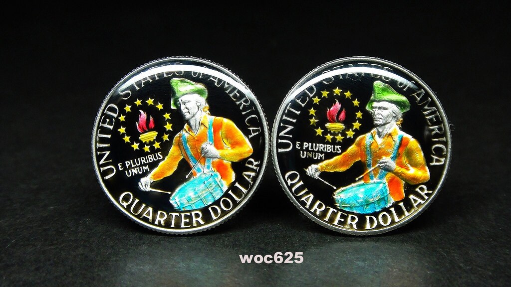 1976 USA enamel coin cufflinks quarter Drummer Boy 24mm. | Etsy