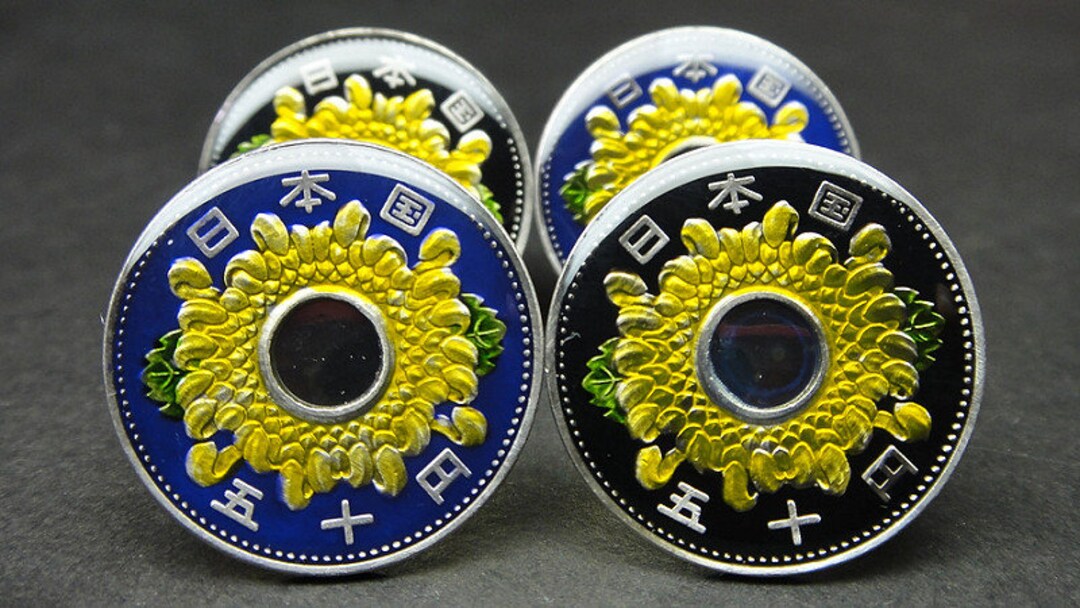 Japan Enamel Coin Cufflinks 50 Yen Chrysanthemum 25mm カフリンクス - Etsy