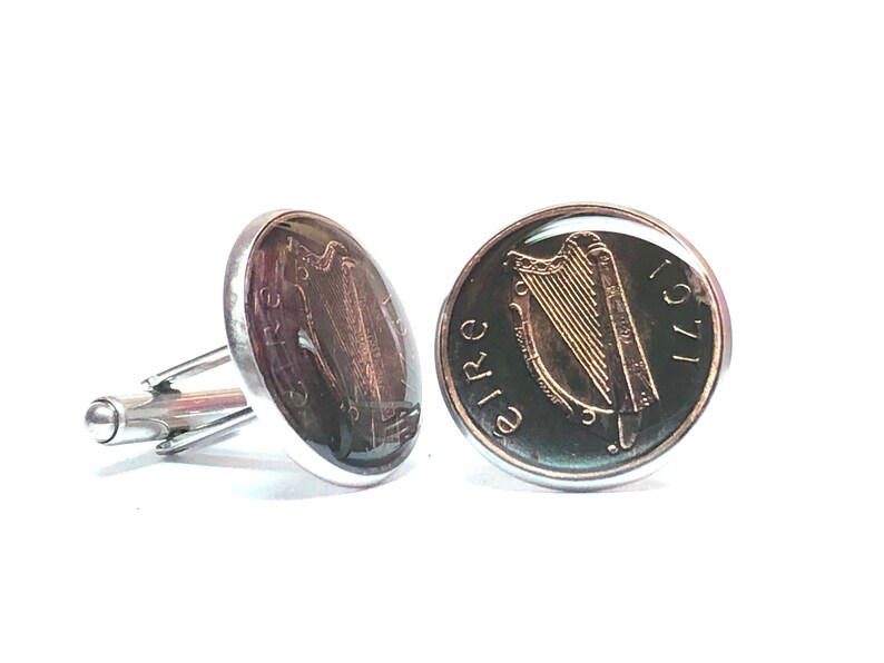 20mm Ireland Coin Cufflinks Harp One Pence 1971 1974 1975 1976 | Etsy