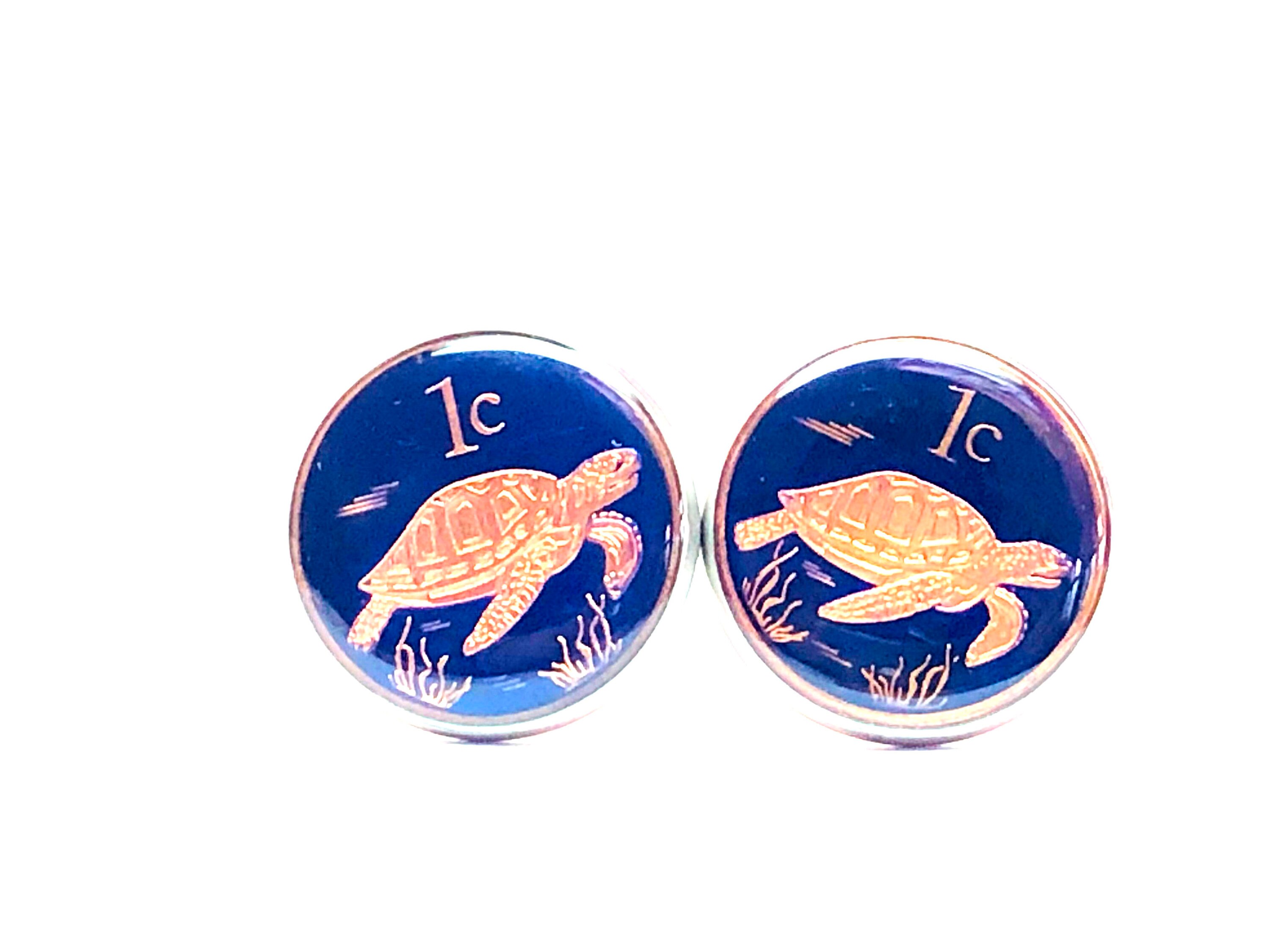 Tokelau coin cufflinks 18mm.Sea turtle. | Etsy