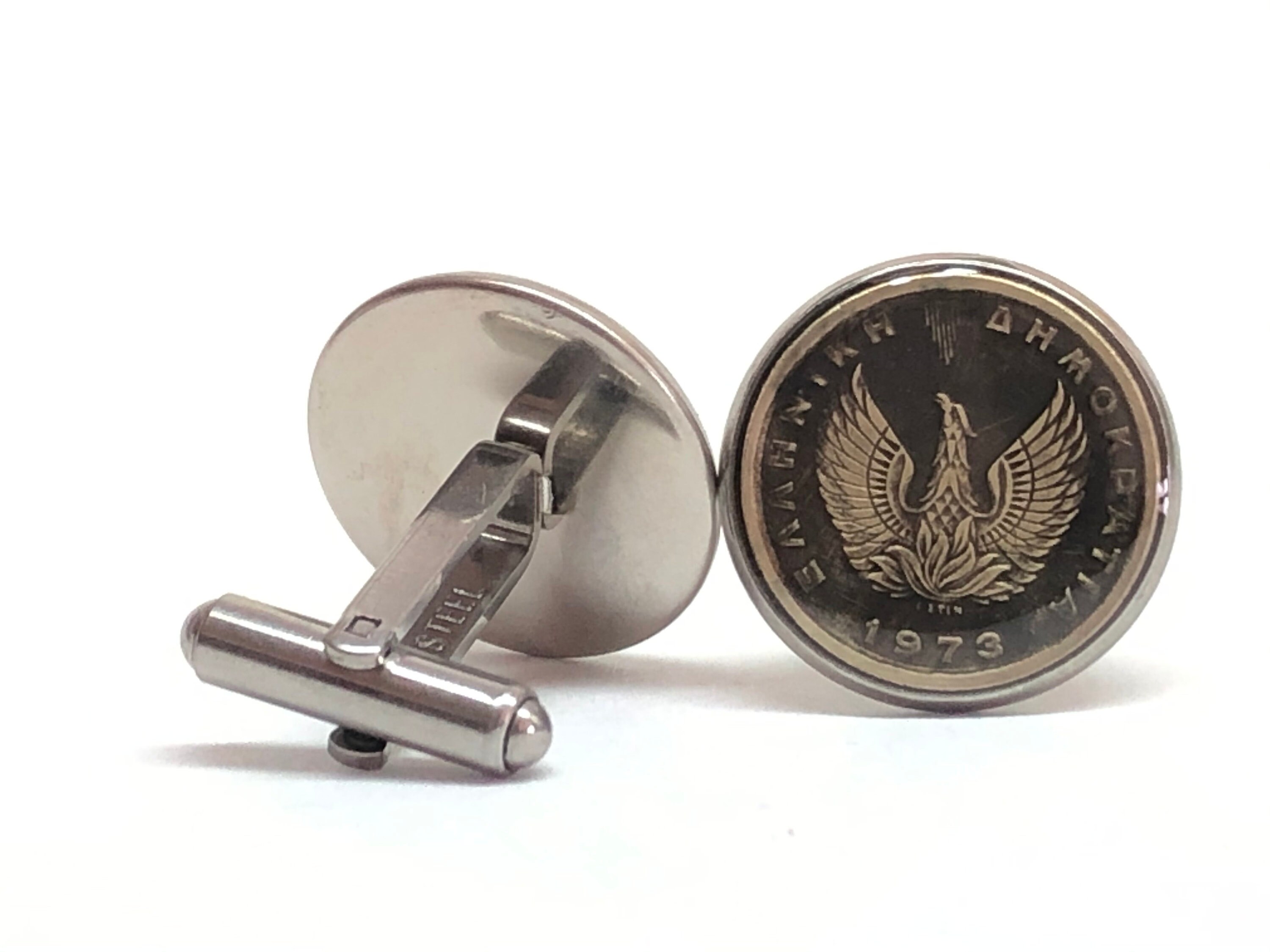 1973 Greece coin cufflinks phoenix cuffs 50 Lepta 18mm | Etsy