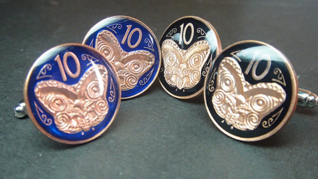 New Zealand Coin Cufflinks Maori Mask Koruru Blue Black Green - Etsy