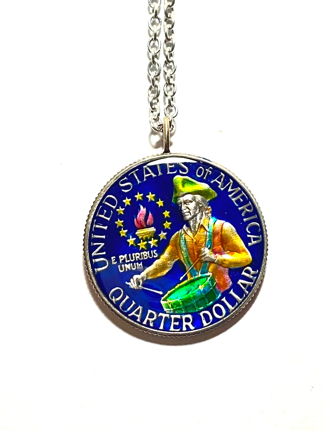 Pendant 1976 USA Enamel Coin Quarter Drummer Boy 24mm. Charm - Etsy