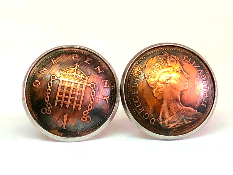 Domed Coin Cufflinks UK British Coin One New Penny 20mm Year - Etsy