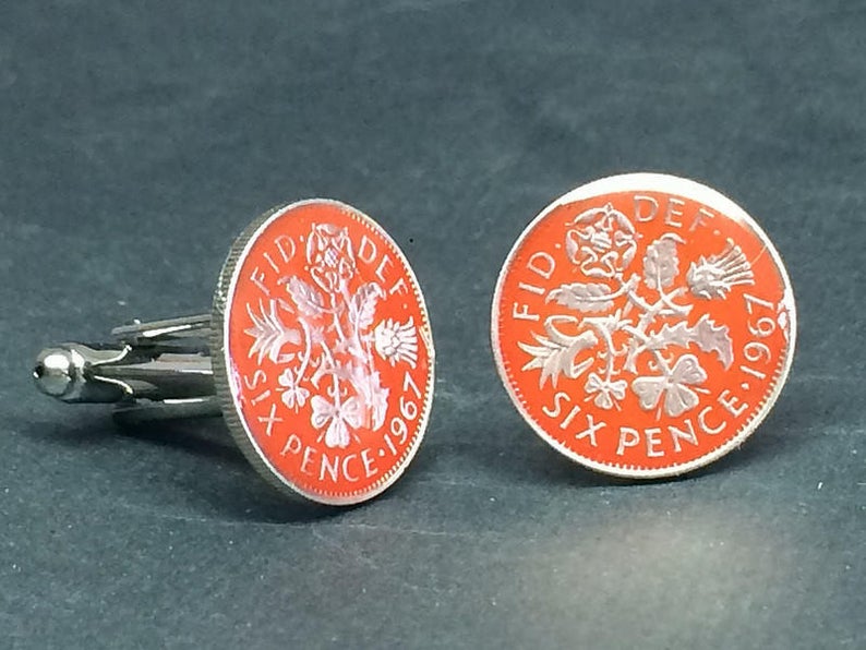 19mm UK British coin cufflinks enamel lucky 6 pence 1953 1954 | Etsy