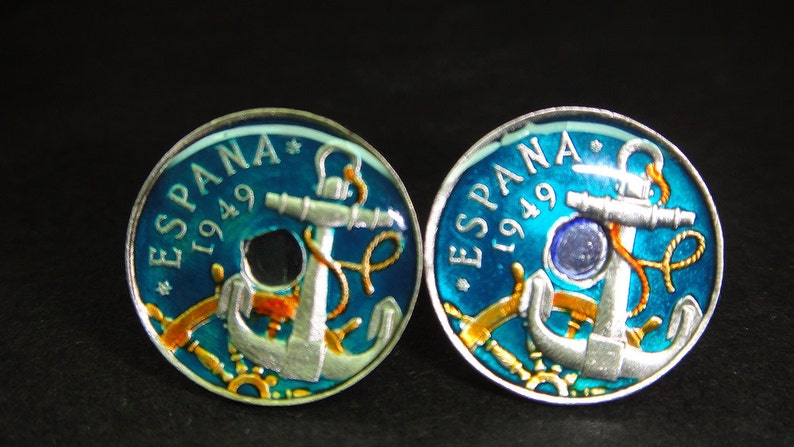 Spain enameled coin cufflinks 50 centimos 20mm 1949 or 1963 | Etsy
