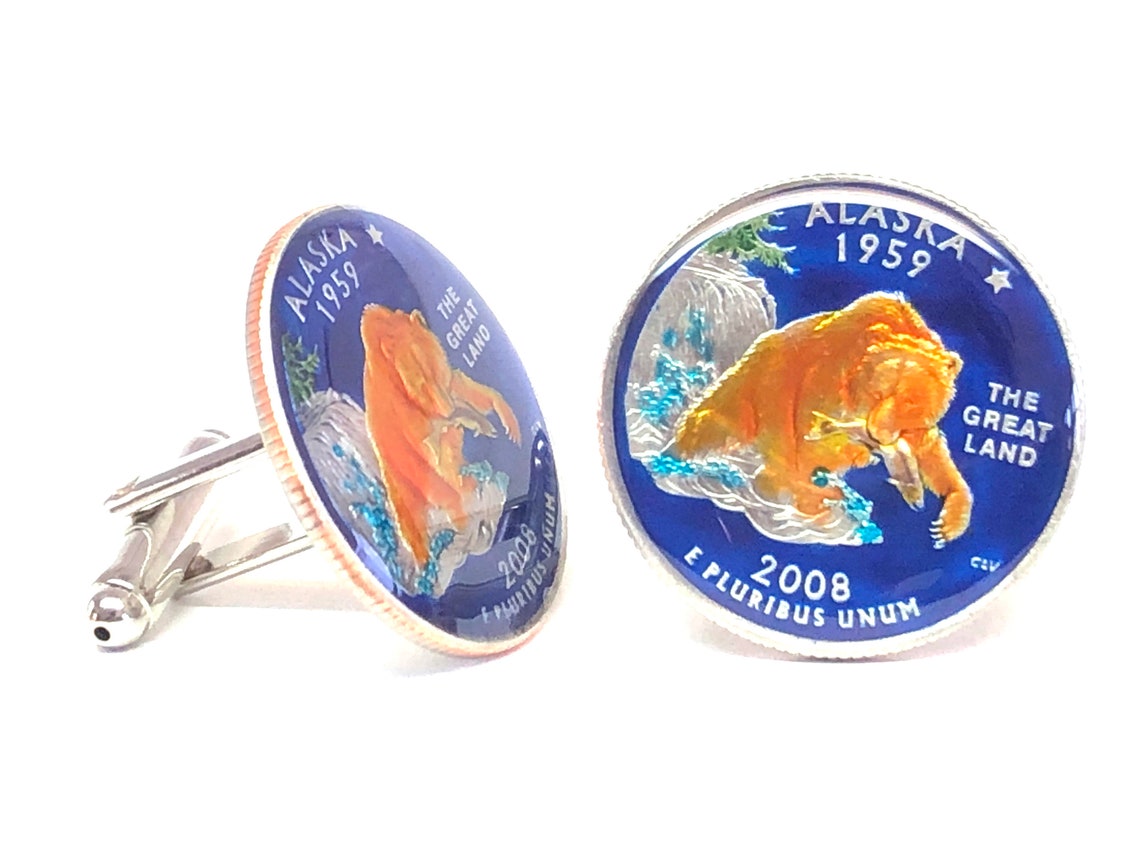 USA Quarter Coin Cufflinks Alaska State Quarter 24mm Bear - Etsy