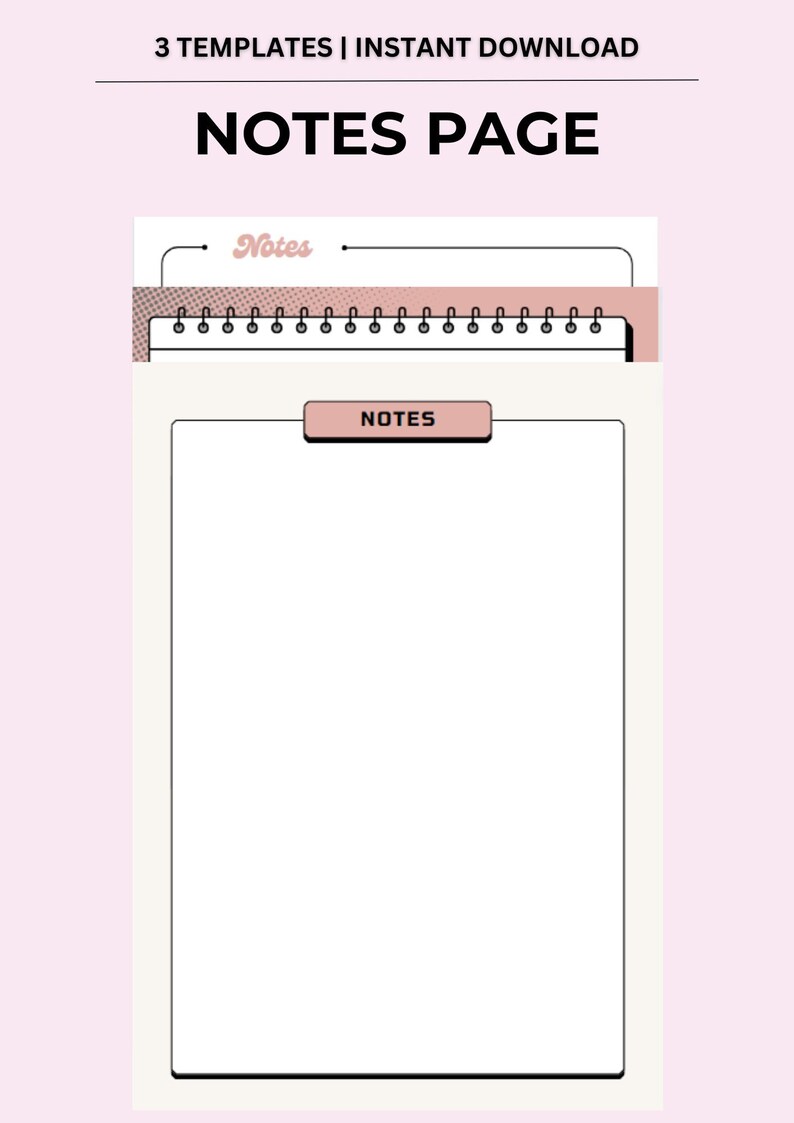 Printable Notes Pages, Instant Download, 3 Unique Templates, A4 Size - Etsy