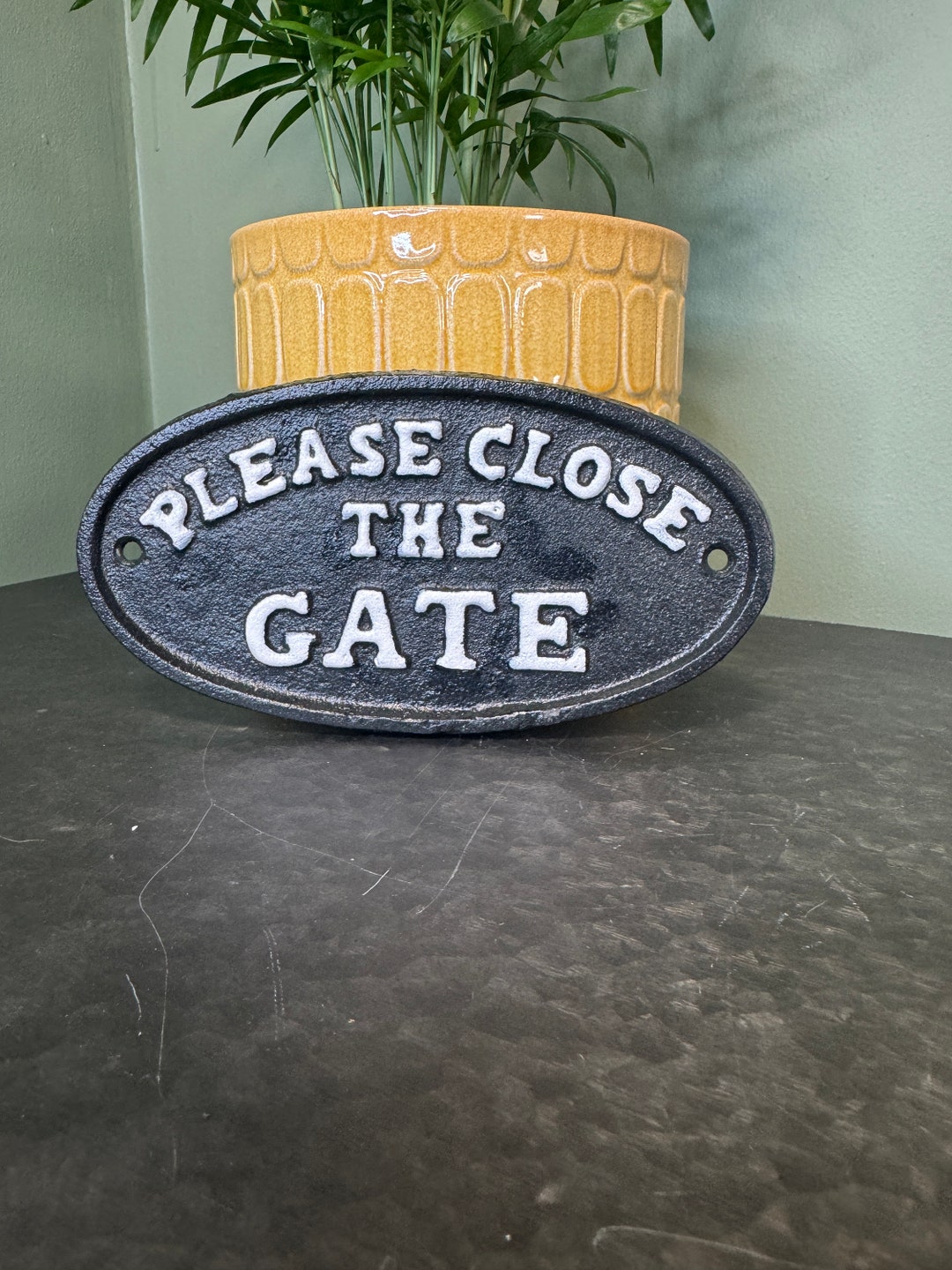 PLEASE CLOSE the GATE Black Cast Iron Garden Gate Sign Hand Painted ...