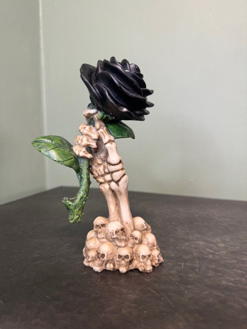 Gothic Skeleton Hand Holding a Black Rose | Romantic Goth Decor Gift ...