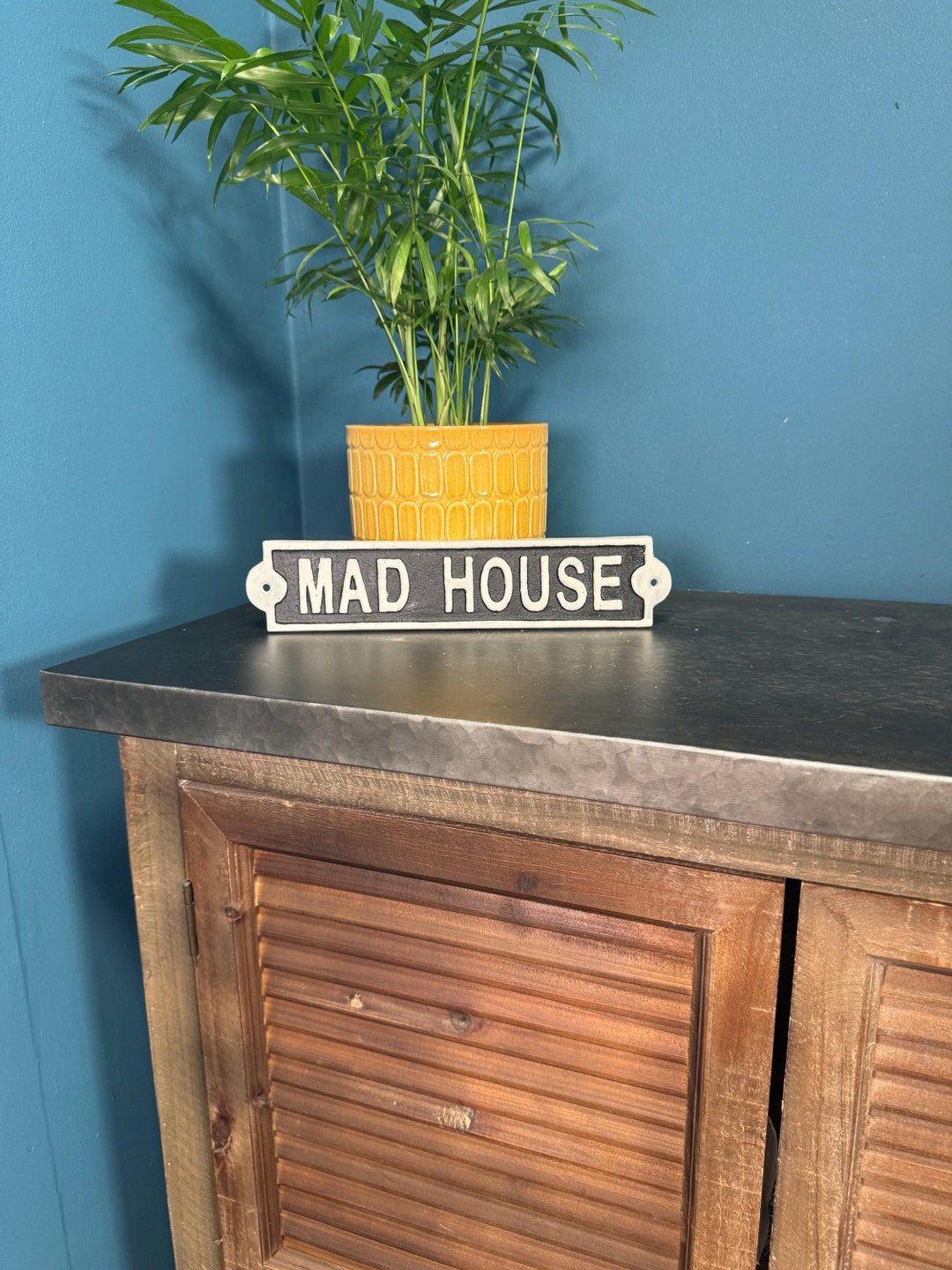 MAD HOUSE | Humerous Black Cast Iron Home Bar Garden Gate Sign Plaque ...