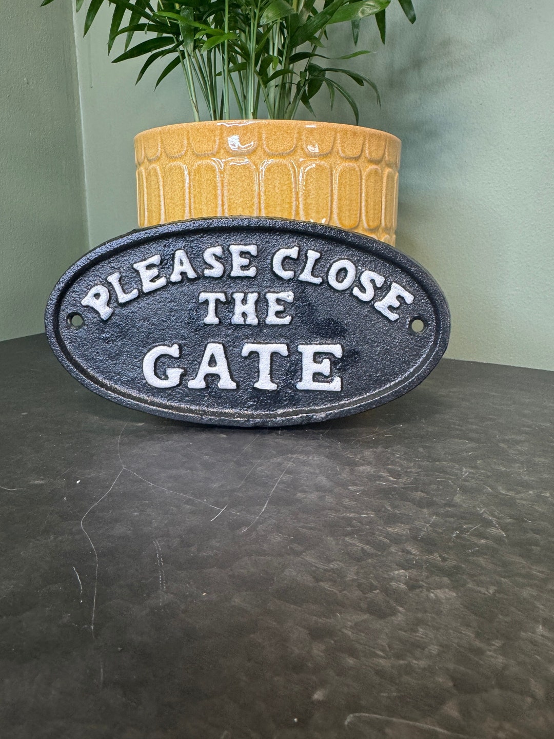 PLEASE CLOSE the GATE Black Cast Iron Garden Gate Sign Hand Painted - Etsy