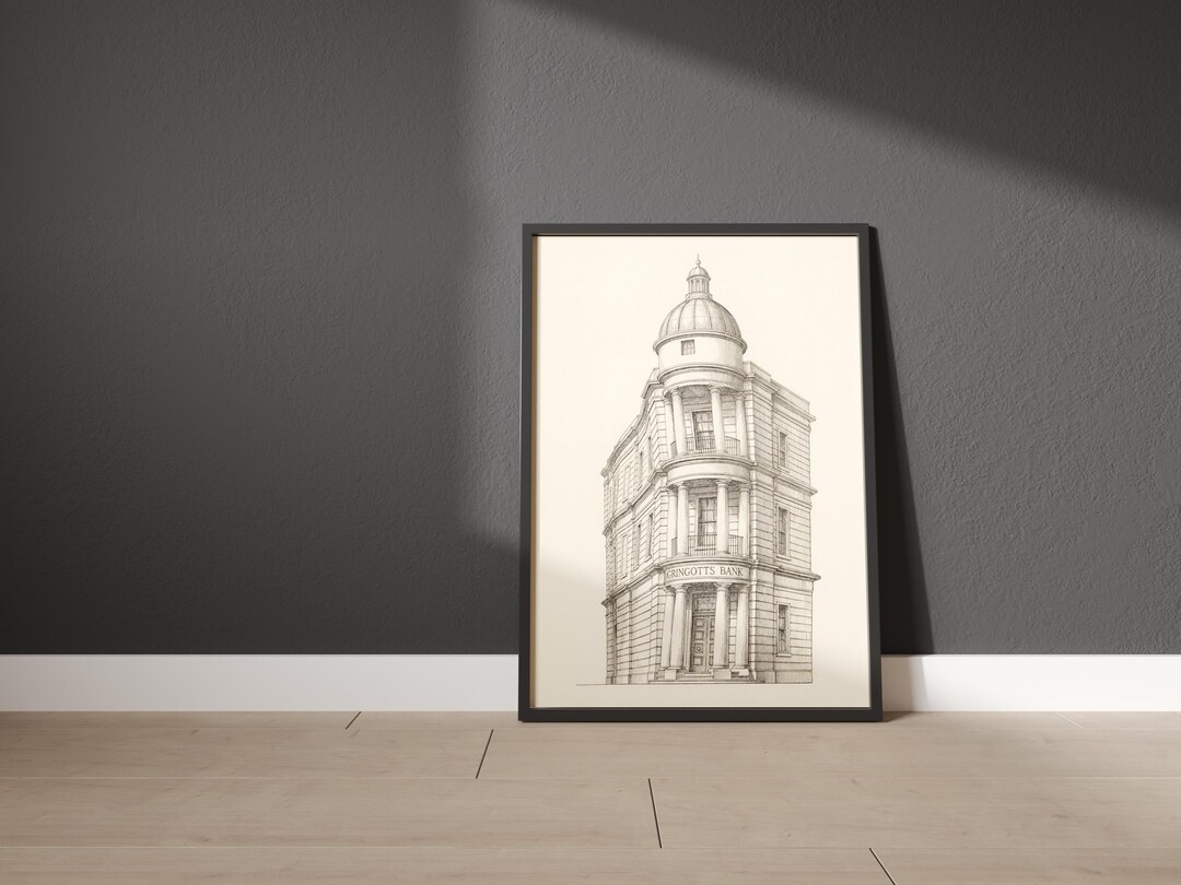 Gringotts Bank Architectural Sketch – Wizarding World Building Print ...