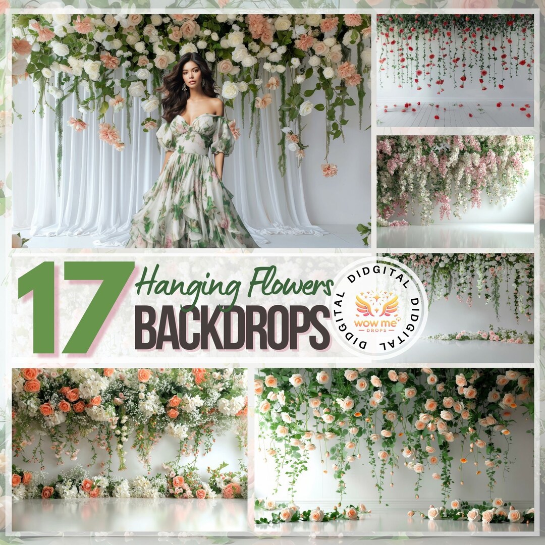 Hanging Flowers Digital Backdrops Set, Floral Photo Backgrounds, High ...