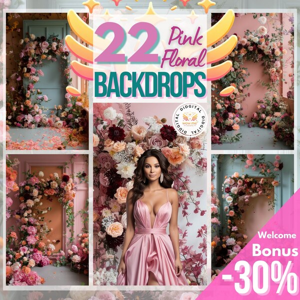 Pink Floral Digital Backdrop - Etsy