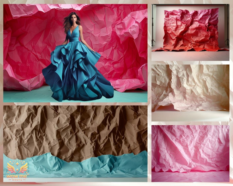 30 Crumpled Paper Digital Backdrop, Fine Art Texture Overlays, Colorful ...