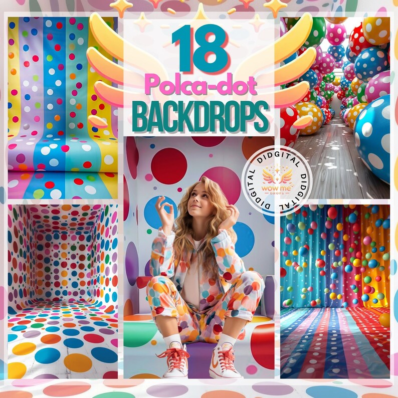 Polka Dot Photography Backdrops: Colorful Kids Backgrounds (digital ...