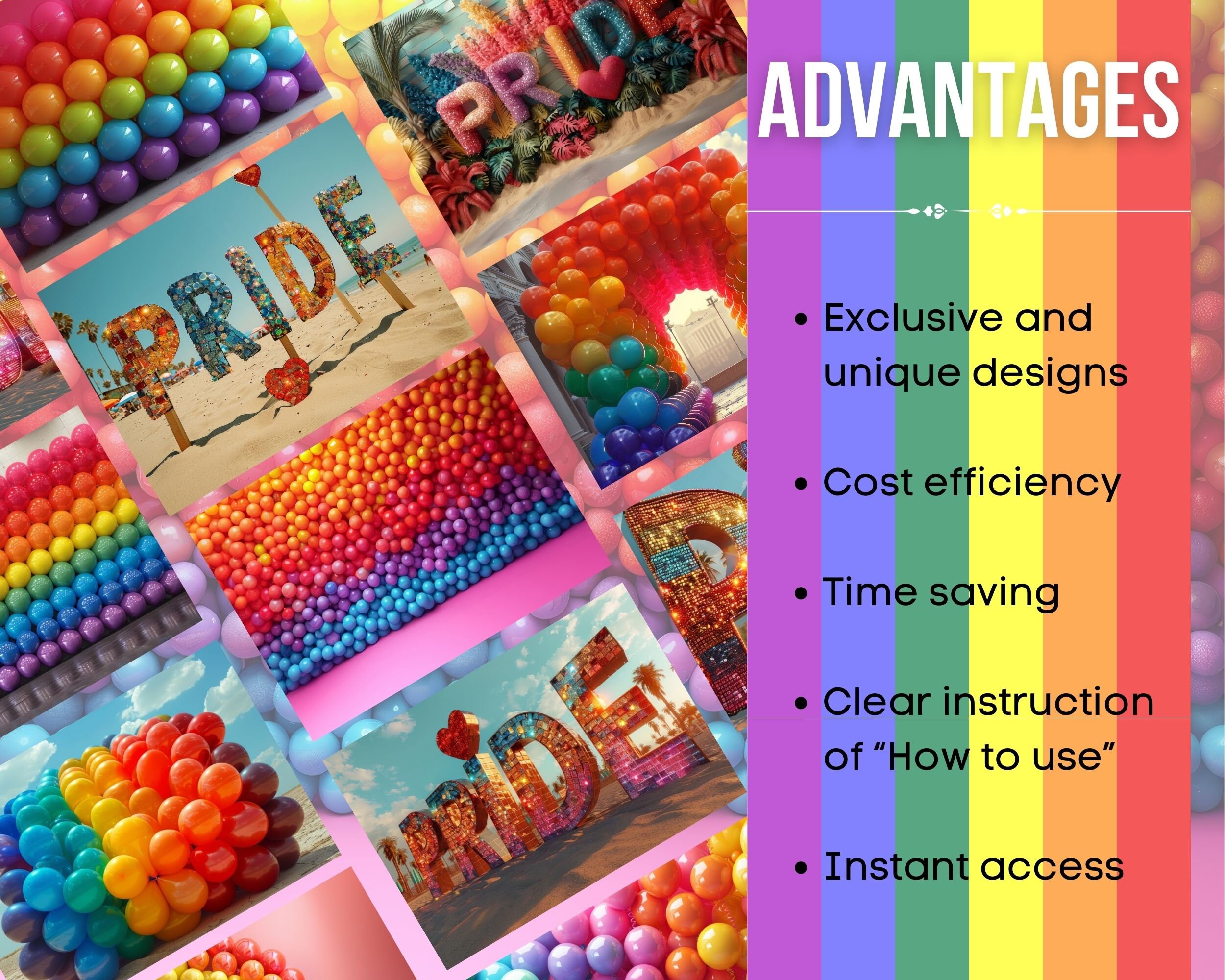 14 LGBT Pride Digital Backdrops: Rainbow Balloon Overlays (digital ...