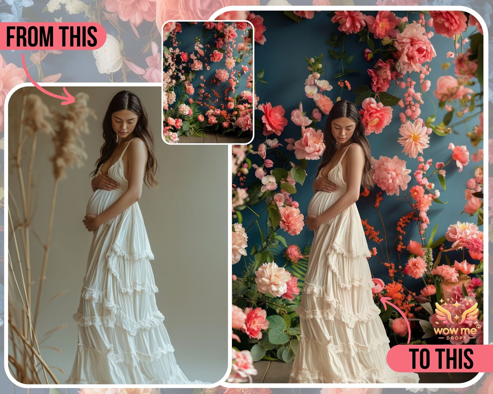 18 Floral Wall Digital Backdrops Set, Elegant Flower Backgrounds ...