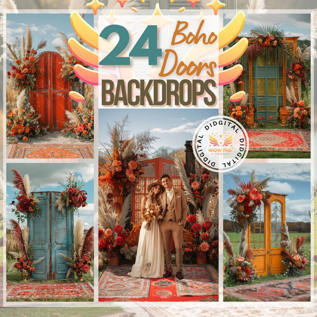 Boho Doors Digital Backdrop Set: Rustic Photography Backgrounds ...