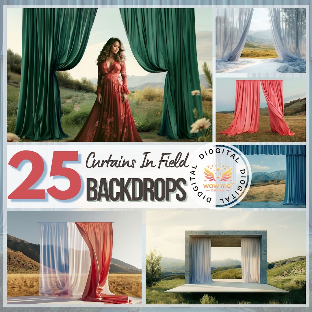 25 Curtain Outdoor Digital Backdrops, Flowing Fabric Photography ...