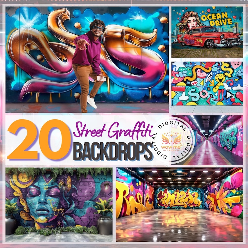 20 Wall Graffiti Digital Backdrop for Portrait Photography, Street Art ...