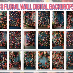18 Floral Wall Digital Backdrops Set, Elegant Flower Backgrounds ...