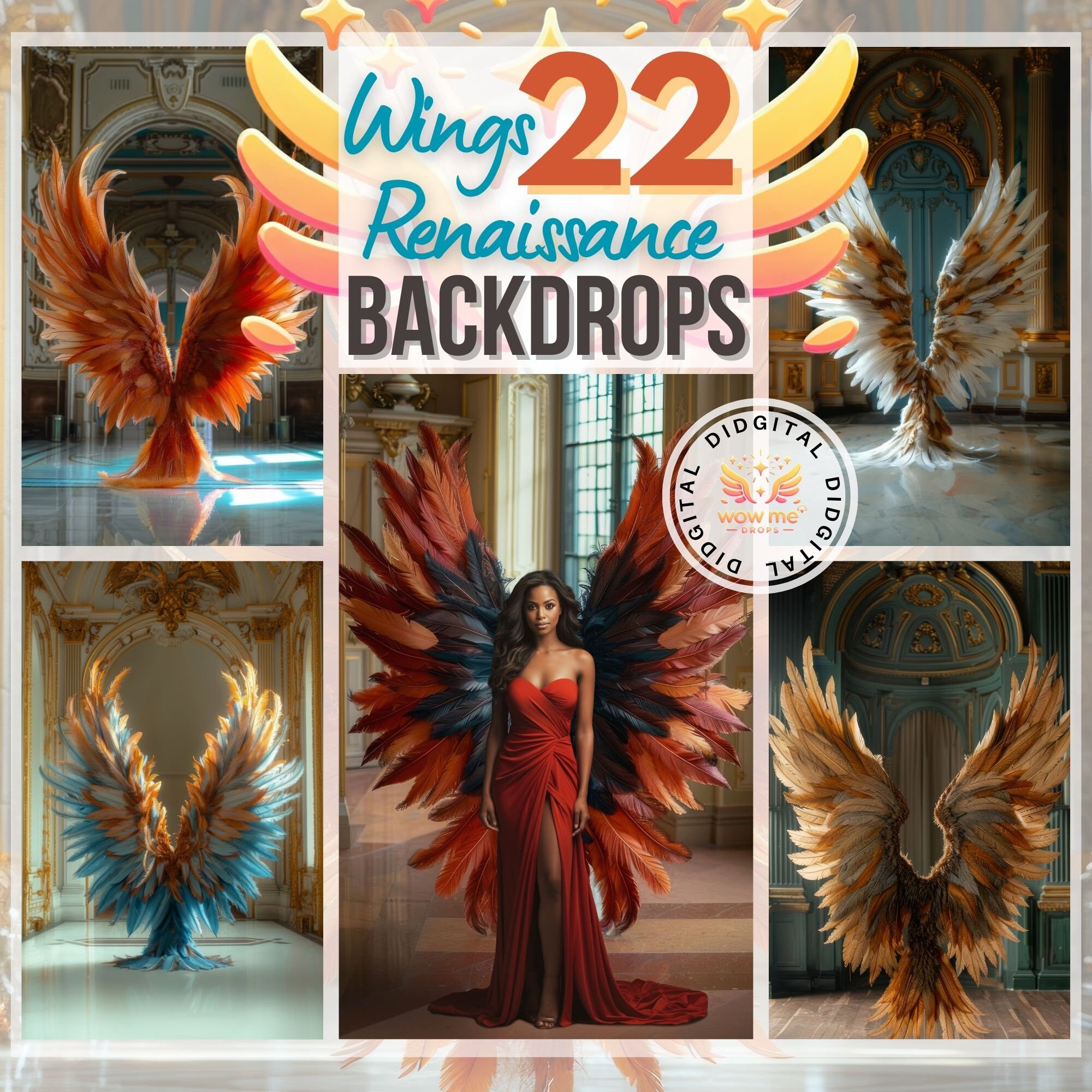 22 Luxury Wings Digital Backdrops, Ethereal Beauty Wings Overlays ...