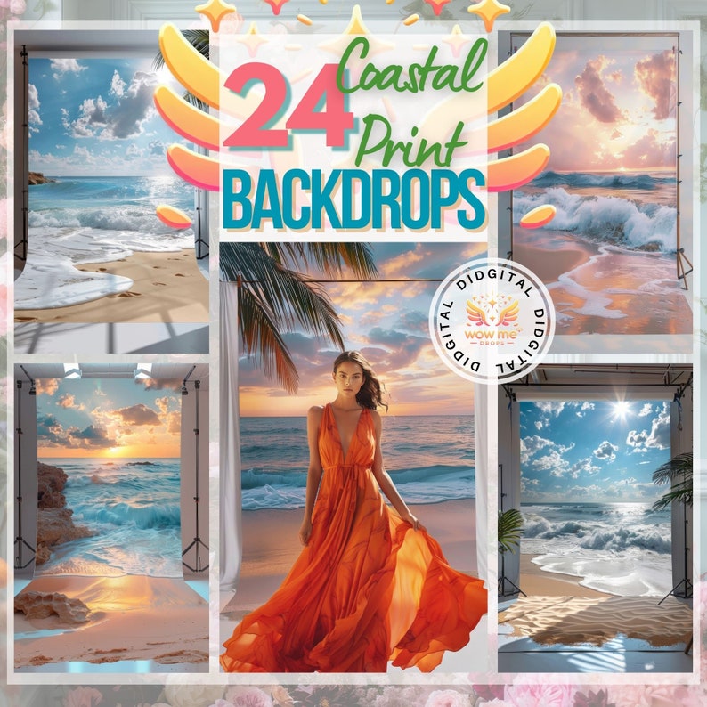 Coastal Digital Backdrop Overlays, Summer Beach Digital Backgrounds ...