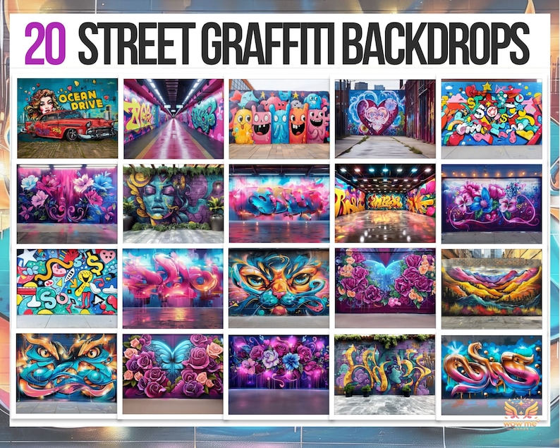 20 Wall Graffiti Digital Backdrop for Portrait Photography, Street Art ...