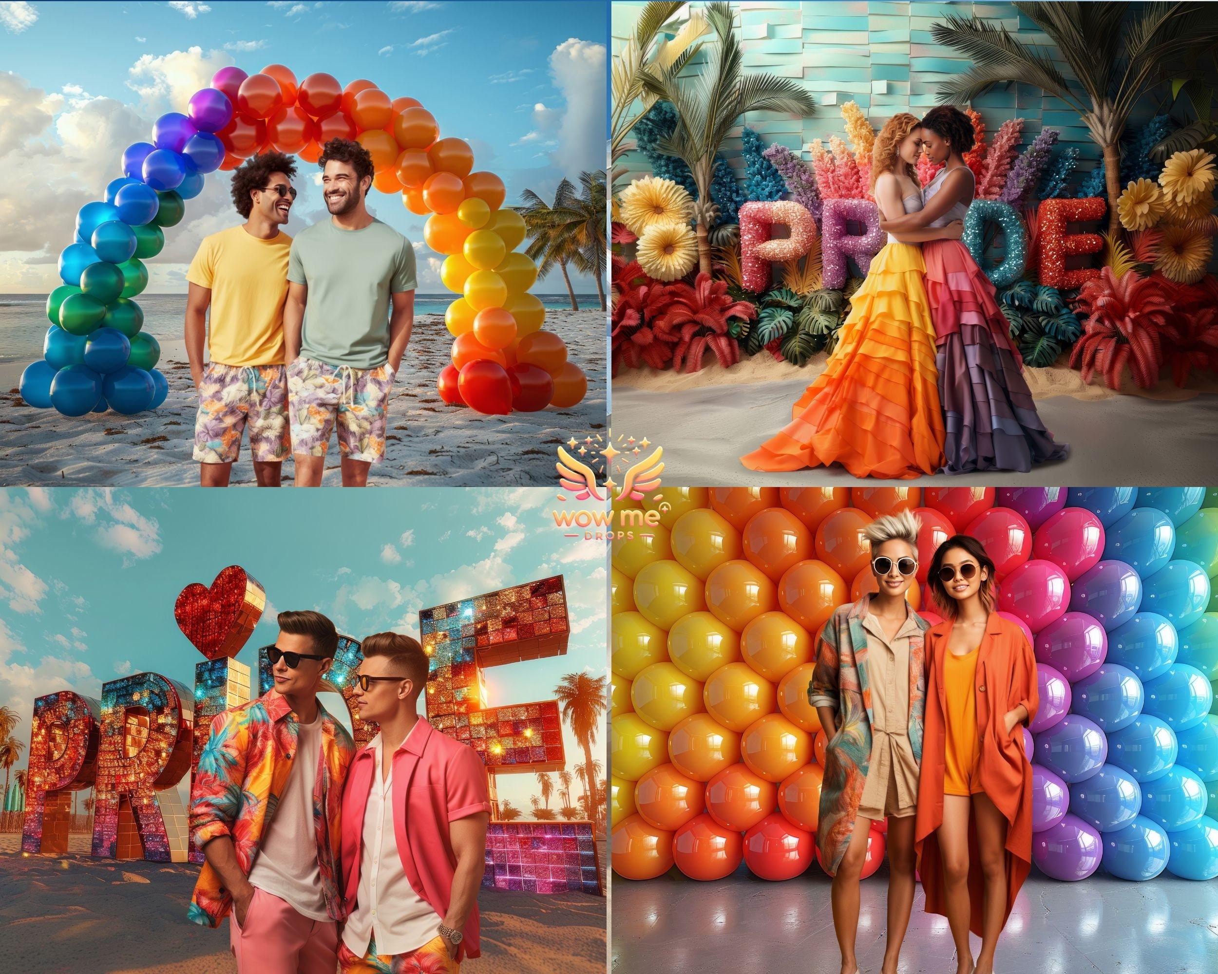 14 LGBT Pride Digital Backdrops: Rainbow Balloon Overlays (digital ...