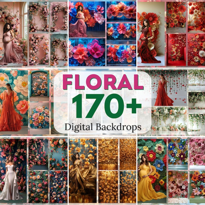 Floral Digital Backdrops Bundle, Photography Background, Flowers ...