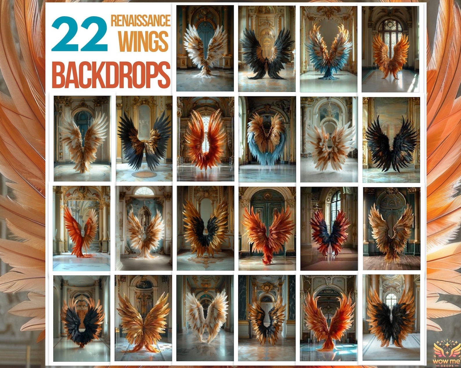22 Luxury Wings Digital Backdrops, Ethereal Beauty Wings Overlays ...