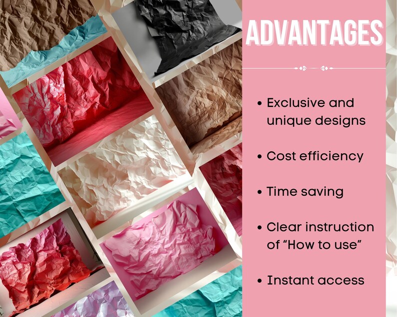 30 Crumpled Paper Digital Backdrop, Fine Art Texture Overlays, Colorful ...