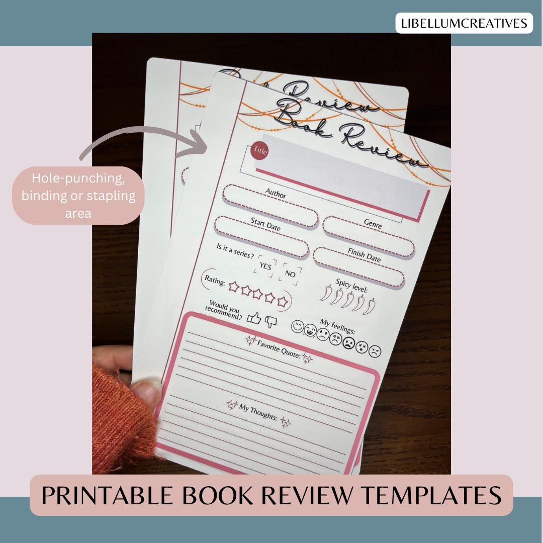 Printable Book Review Template | 6 Color Designs | Digital Download for ...