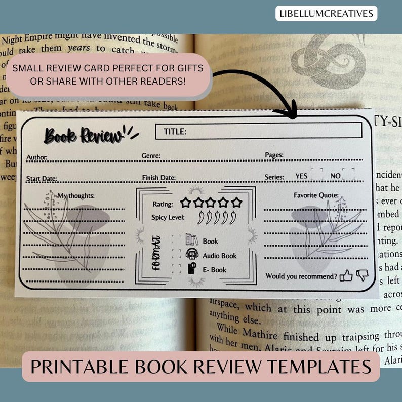 Book Review Printable Templates | 7 Color Designs | Digital Download ...