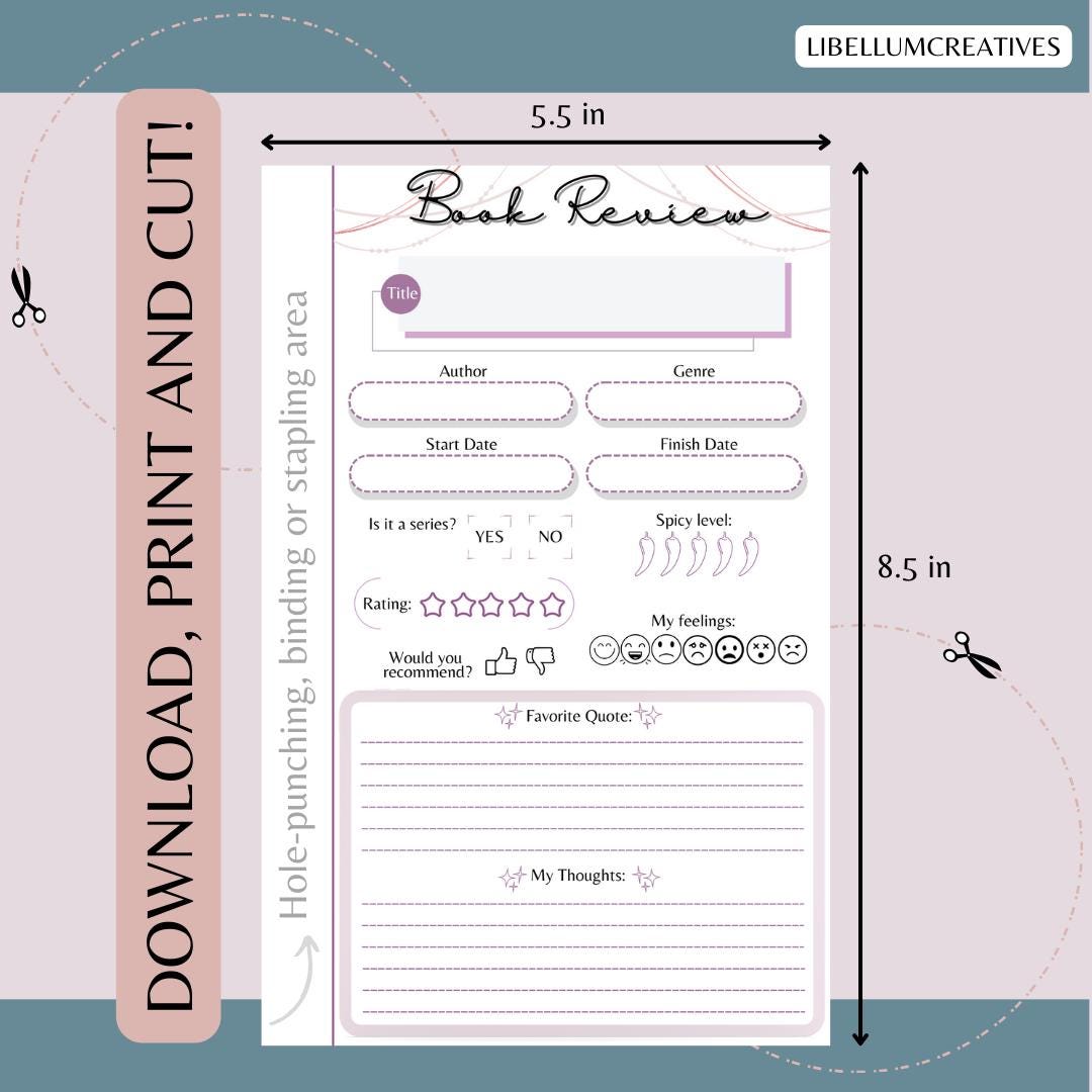 Printable Book Review Template | 6 Color Designs | Digital Download for ...