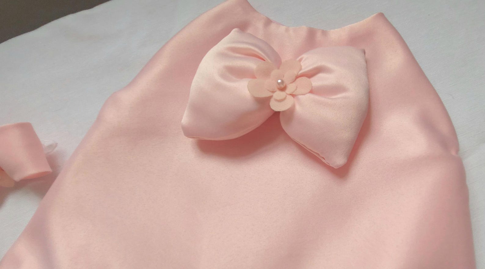 Custom Dog Wedding Dress | Light Peach With Pearls | Matching Bow ...