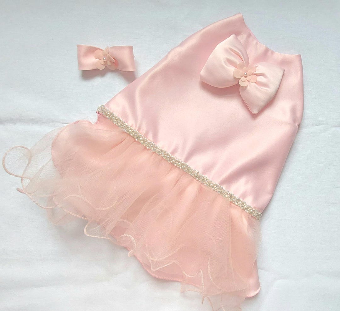 Custom Dog Wedding Dress | Light Peach With Pearls | Matching Bow ...