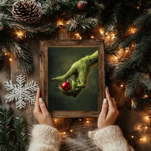 Printable Christmas Wall Art the Grinch Holding an Ornament. Vinatage ...