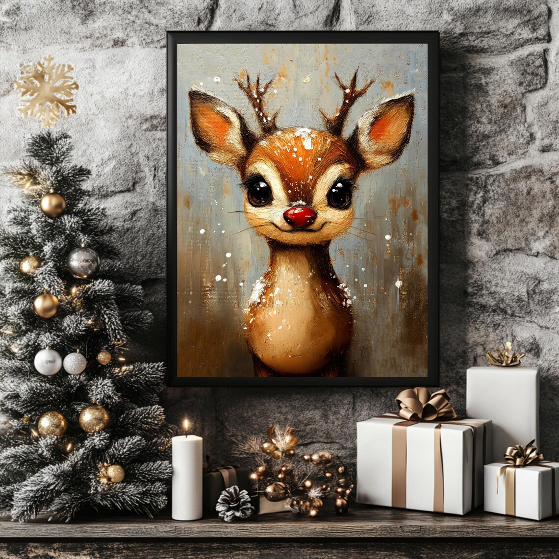 Printable Christmas Wall Art of Rudolph the Red Nose Reindeer. Vinatage ...