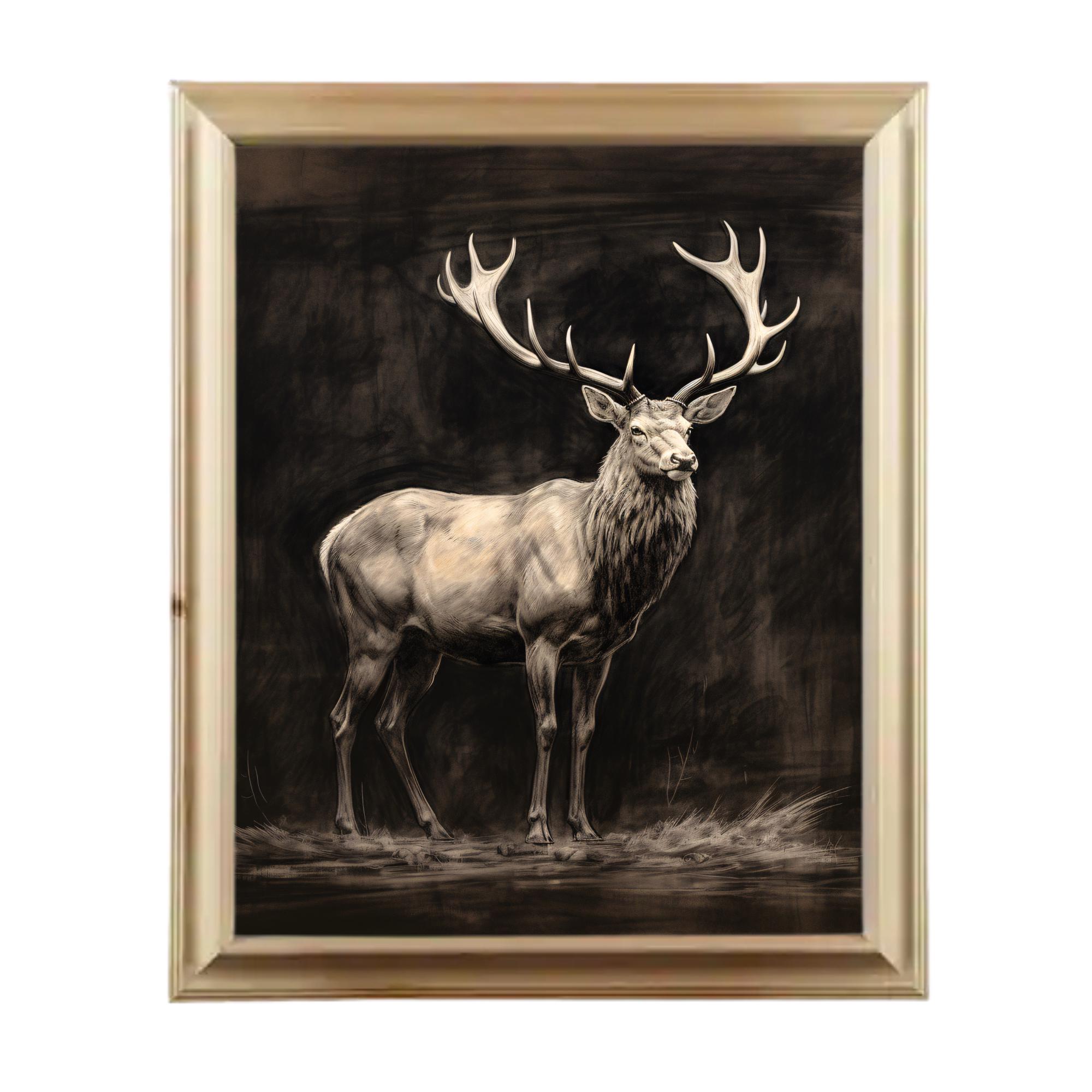 Deer, Stag Printable Charcoal Wall Art. Buck, Forest Animal Wall Decor ...
