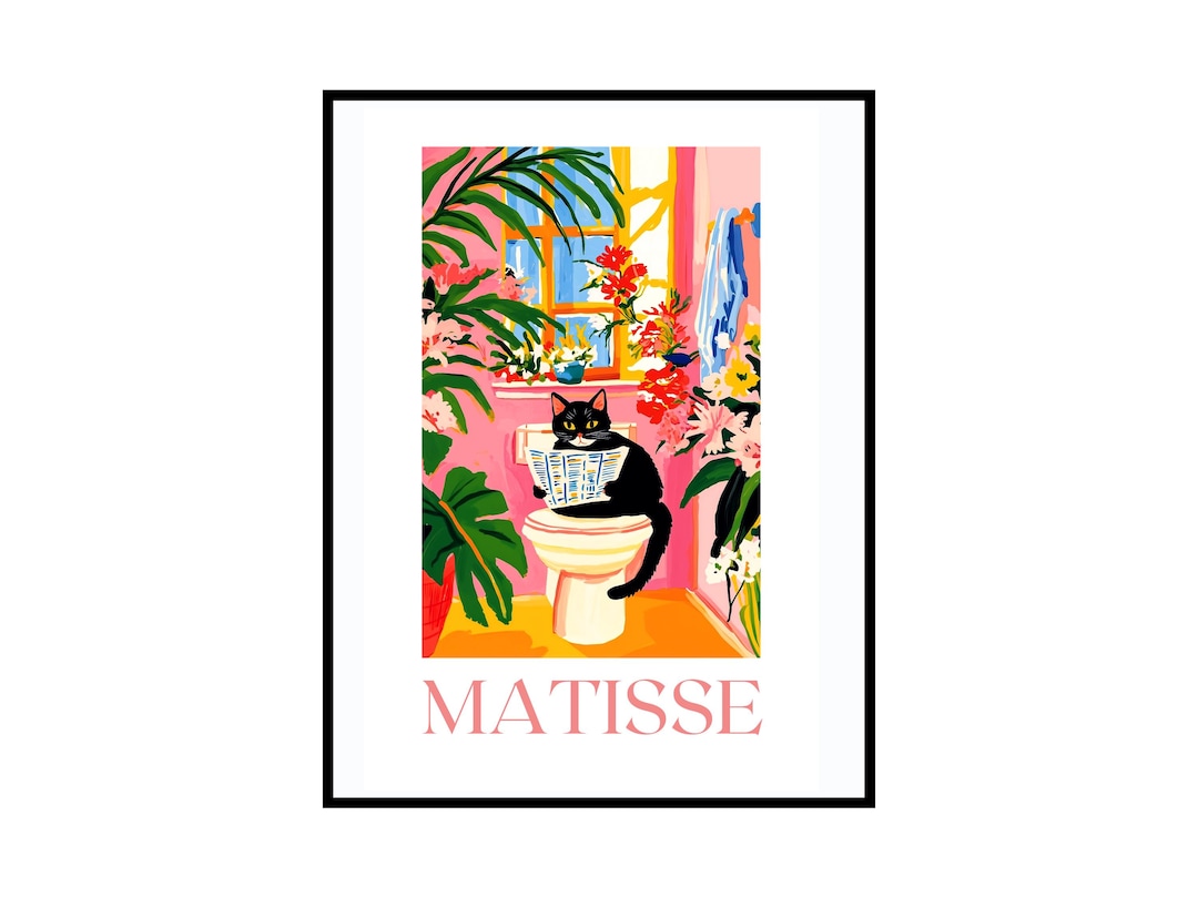 Cat Sitting on Toilet. Henri Matisse Style Printable Wall Art, Animal ...