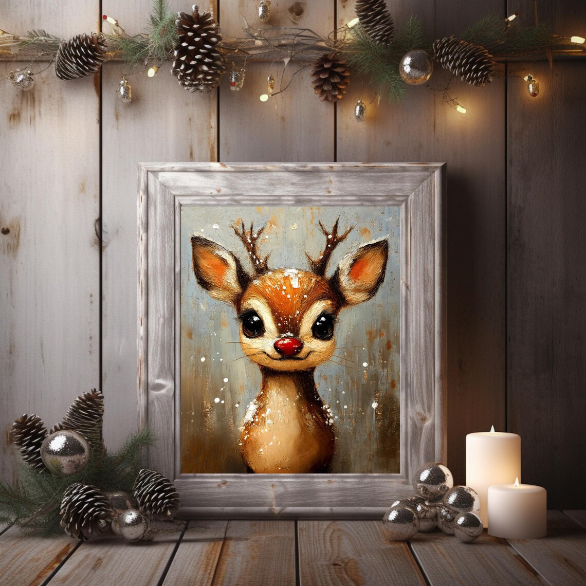Printable Christmas Wall Art of Rudolph the Red Nose Reindeer. Vinatage ...