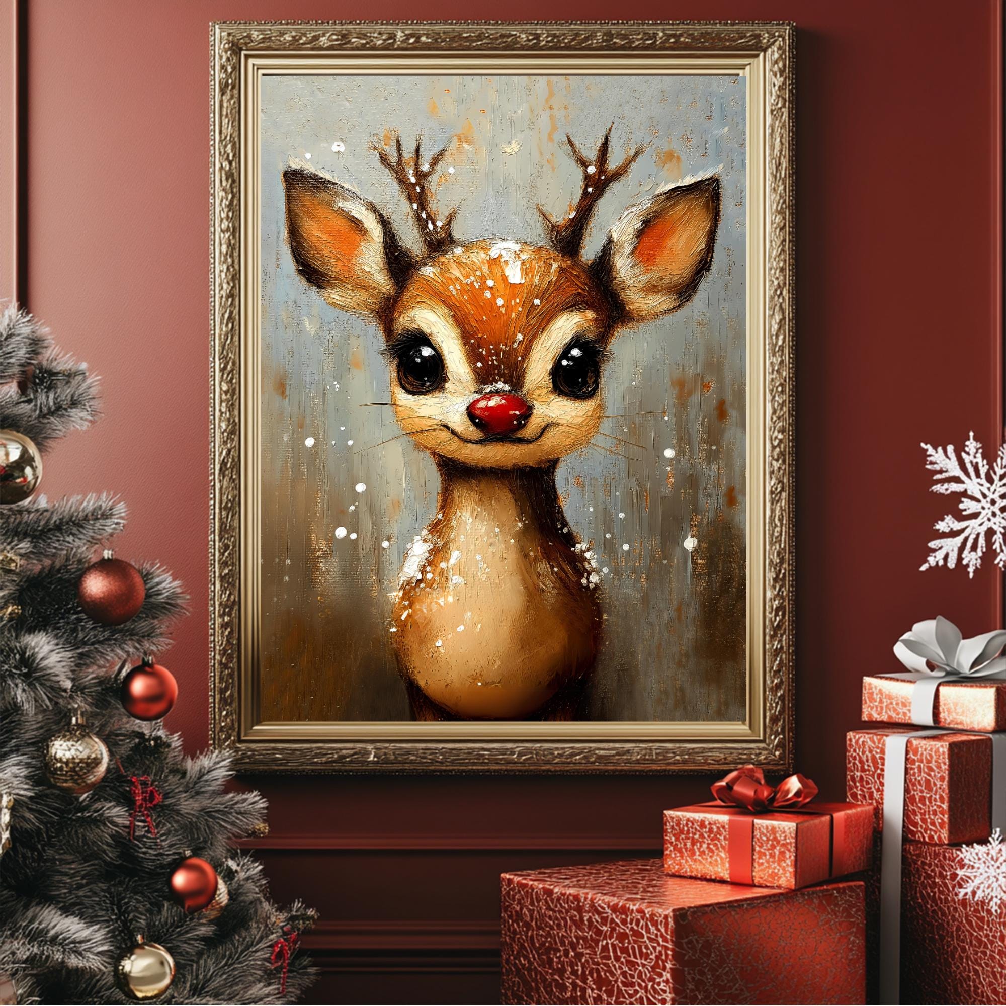 Printable Christmas Wall Art of Rudolph the Red Nose Reindeer. Vinatage ...