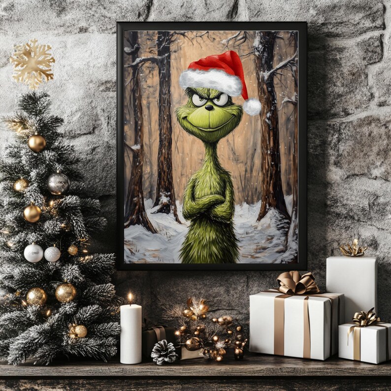 Printable Christmas Wall Art the Grinch Standing in a Snowy Forest ...