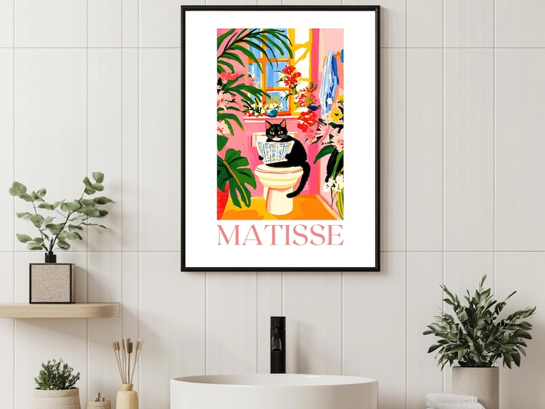 Cat Sitting on Toilet. Henri Matisse Style Printable Wall Art, Animal ...