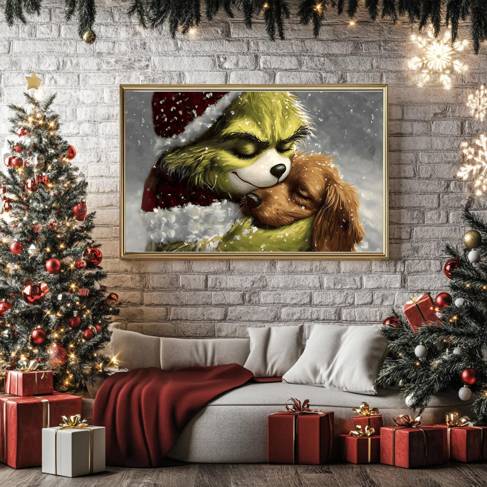 Printable Christmas Wall Art of the Grinch Hugging Max the Dog ...
