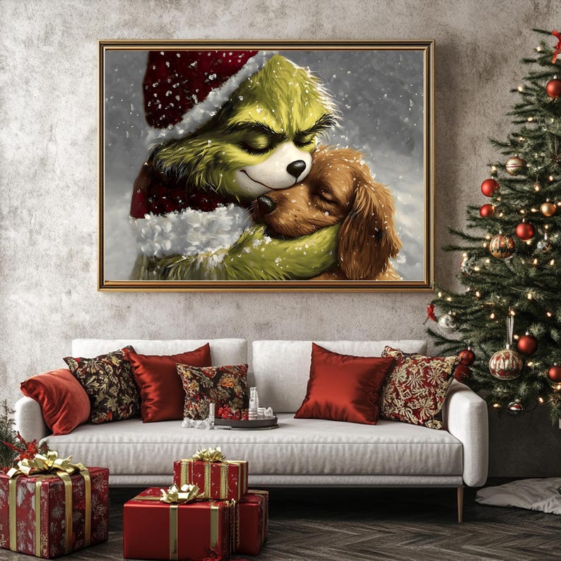 Printable Christmas Wall Art of the Grinch Hugging Max the Dog ...